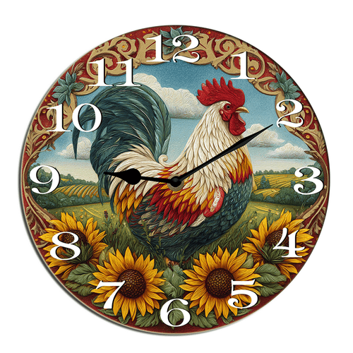 Kurmntregon Farmhouse Rooster Wall Clock Chicken Kitchen Wooden ...