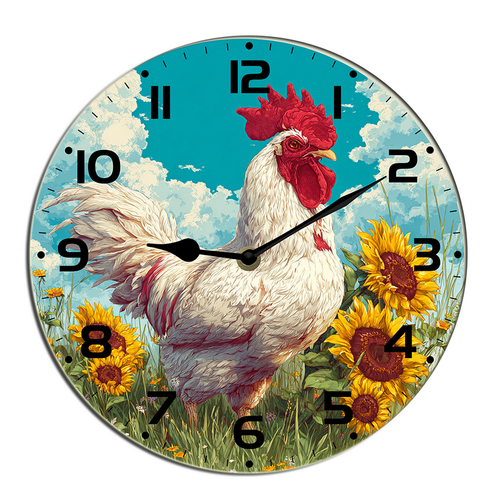 Kurmntregon Farmhouse Rooster Wall Clock Chicken Kitchen Wooden Desk ...