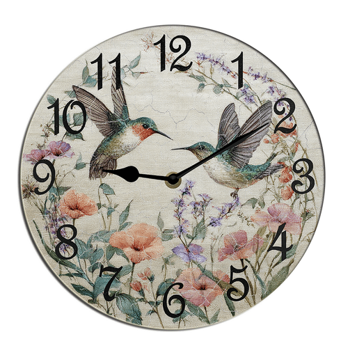 Kurmntregon Floral Hummingbird Wall Clock Spring Birds Wooden Clock For ...