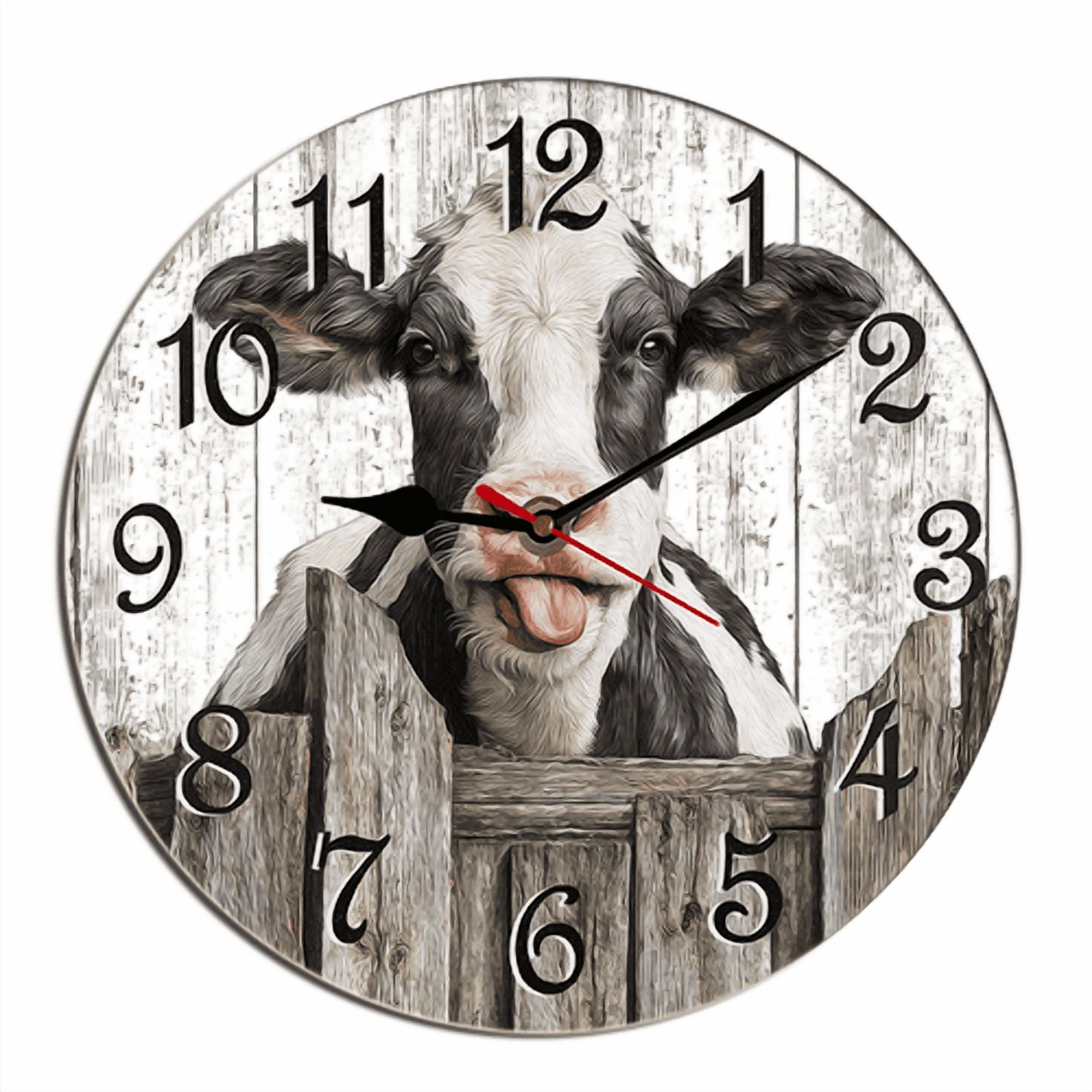 Kurmntregon Funny Cow Bathroom Wall Clock Farm Animal Wooden Decorative ...