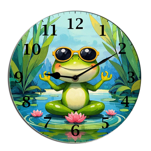 Kurmntregon Funny Frog Wall Clock Yoga Lotus Flower Kitchen Decor ...