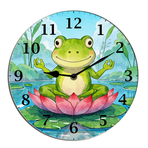Kurmntregon Funny Frog Wall Clock Yoga Lotus Flower Non Ticking Wall ...