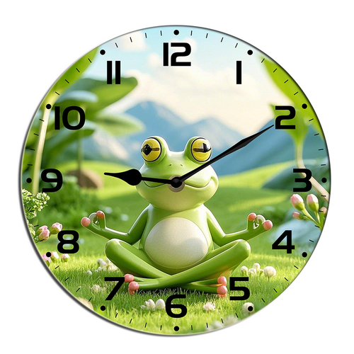 Kurmntregon Funny Frog Wall Clock Yoga Lotus Flower Wooden Silent Non Ticking Battery Operated ...