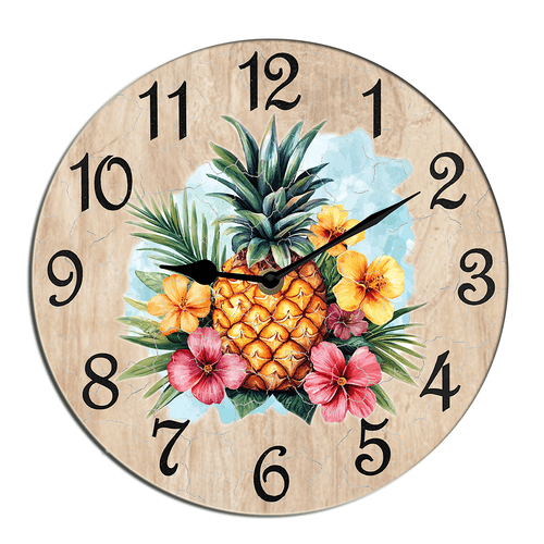 Kurmntregon Funny Pineapple Wall Clock Summer Fruits Floral Non Ticking ...