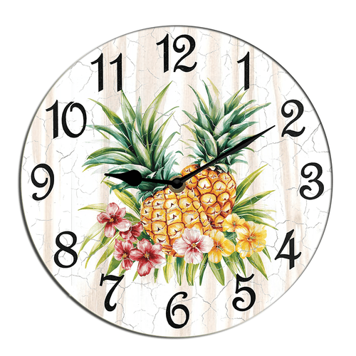 Kurmntregon Funny Pineapple Wall Clock Summer Fruits Floral Wooden ...
