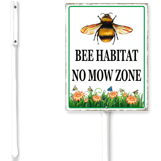 Kurmntregon Garden Sign Bee Habitat No Mow Zone Sign With Stake ...