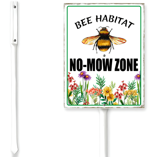 Kurmntregon Garden Sign No Mow Zone Bee Habitat Yard Sign With Stake ...