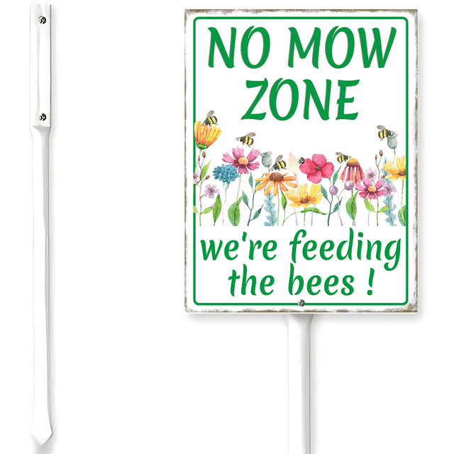 Kurmntregon Garden Sign No Mow Zone We'Re Feeding The Bees Yard Sign ...