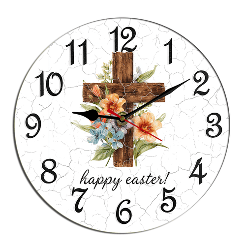 Kurmntregon God Cross Wall Clock Jesus Christian Religious Wooden Non ...