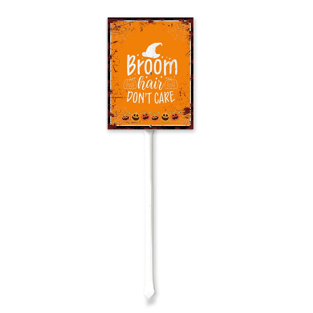 Kurmntregon Halloween Signs With Stakes Broom Hair Don't Care Aluminum ...