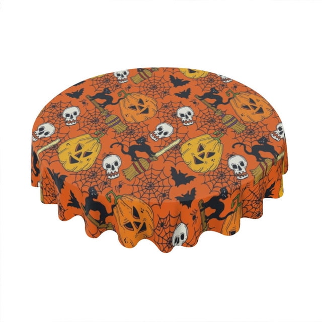 Kurmntregon Halloween Table Cloth Fabric Round 60 inch Pumpkin Scary ...