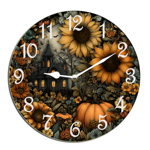 Kurmntregon Halloween Wall Clock Haunted House Sunflowers Pumpkin ...