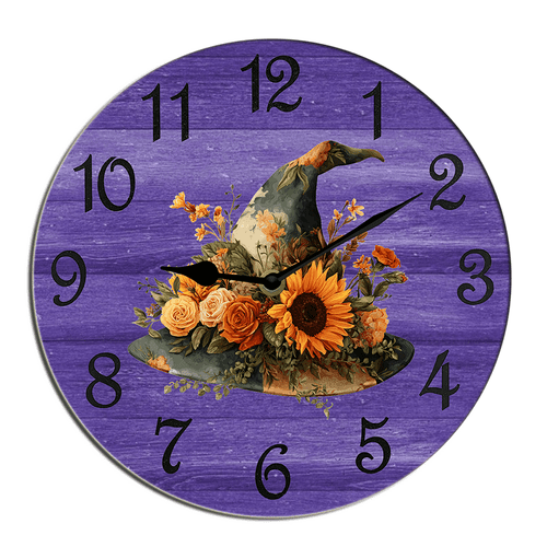 Kurmntregon Halloween Witch Wall Clock Witch Hat Wooden Halloween ...