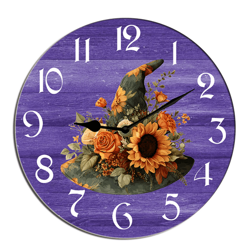 Kurmntregon Halloween Witch Wall Clock Witch Hat Wooden Halloween ...