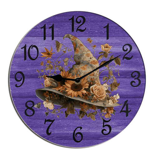 Kurmntregon Halloween Witch Wall Clock Witch Hat Wooden Halloween ...