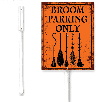 Kurmntregon Halloween Yard Sign With Stake Broom Parking Only Witches ...