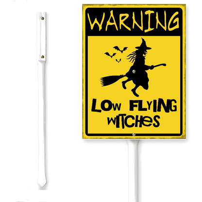 Kurmntregon Halloween Yard Sign With Stake Warning Low Flying Witches ...