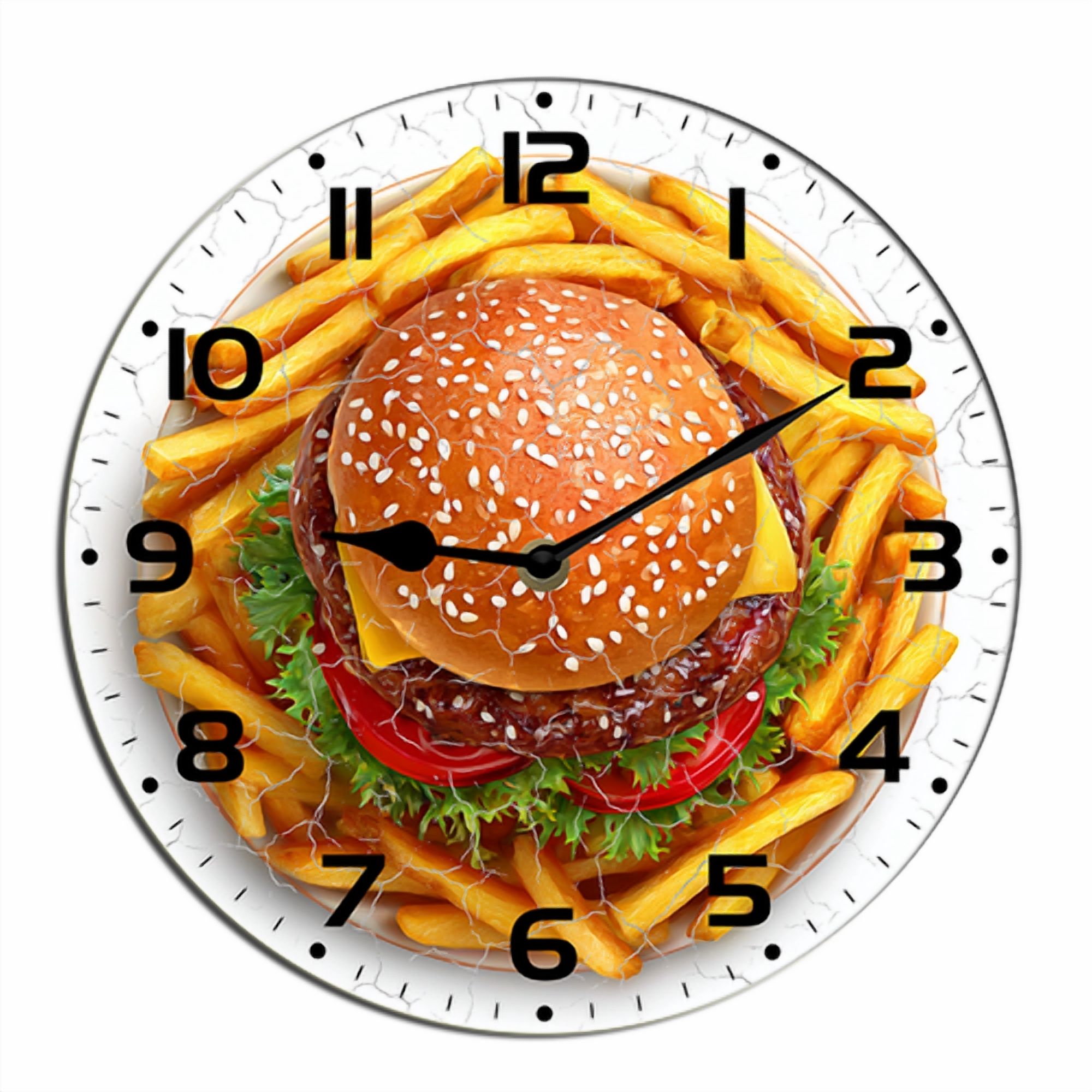 Kurmntregon Hamburger Wall Clock French Fries Fast Food Wooden Silent ...