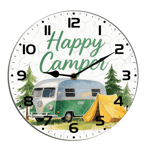 Kurmntregon Happy Camper Wall Clock Camper Van Summer Desk Kitchen ...