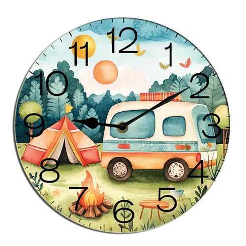 Kurmntregon Happy Camper Wall Clock Camping Travel Adventure Clock Desk ...