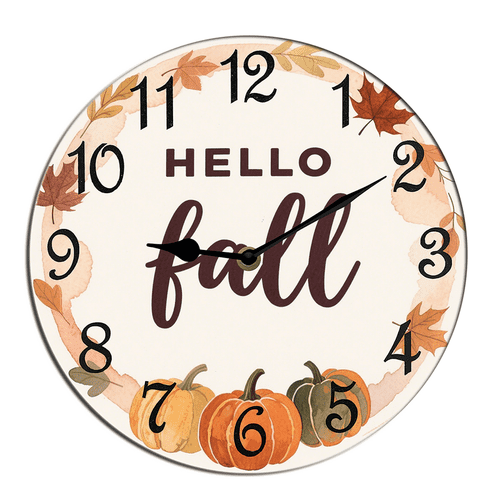 Kurmntregon Hello Fall Wall Clock Autumn Pumpkin Leaves Wooden Desk ...
