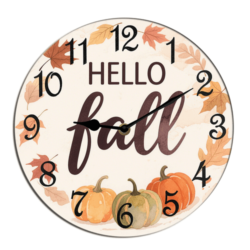 Kurmntregon Hello Fall Wall Clock Autumn Pumpkin Leaves Wooden Silent ...