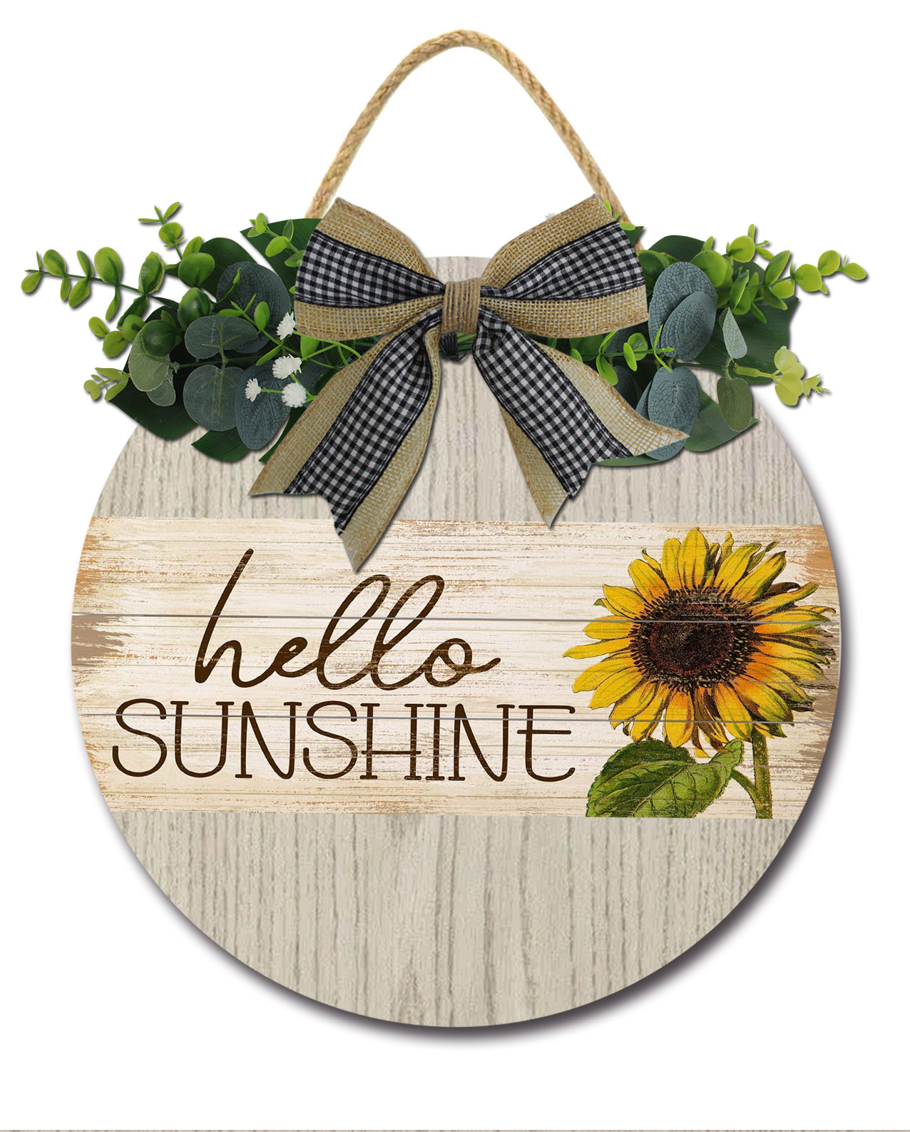 Kurmntregon Hello Summer Hello Sunshine Sign For Front Door - Round ...