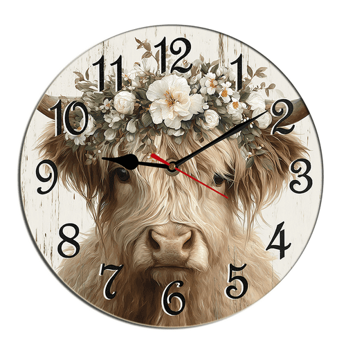 Kurmntregon Highland Cow Wall Clock Cow Sunflower Animal Wooden ...