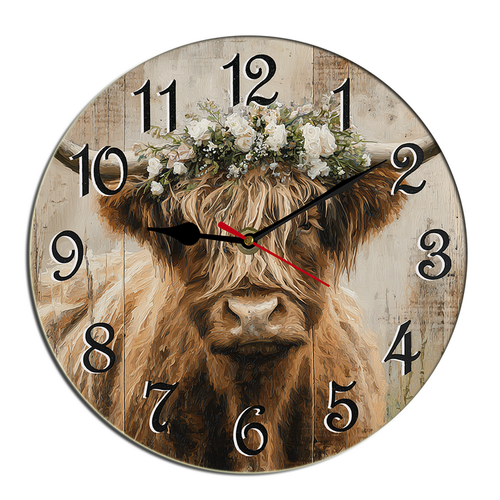 Kurmntregon Highland Cow Wall Clock Cow Sunflower Animal Wooden ...