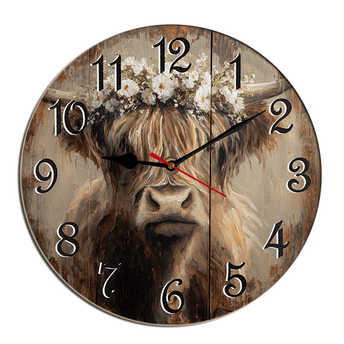 Kurmntregon Highland Cow Wall Clock Cow Sunflower Animal Wooden ...