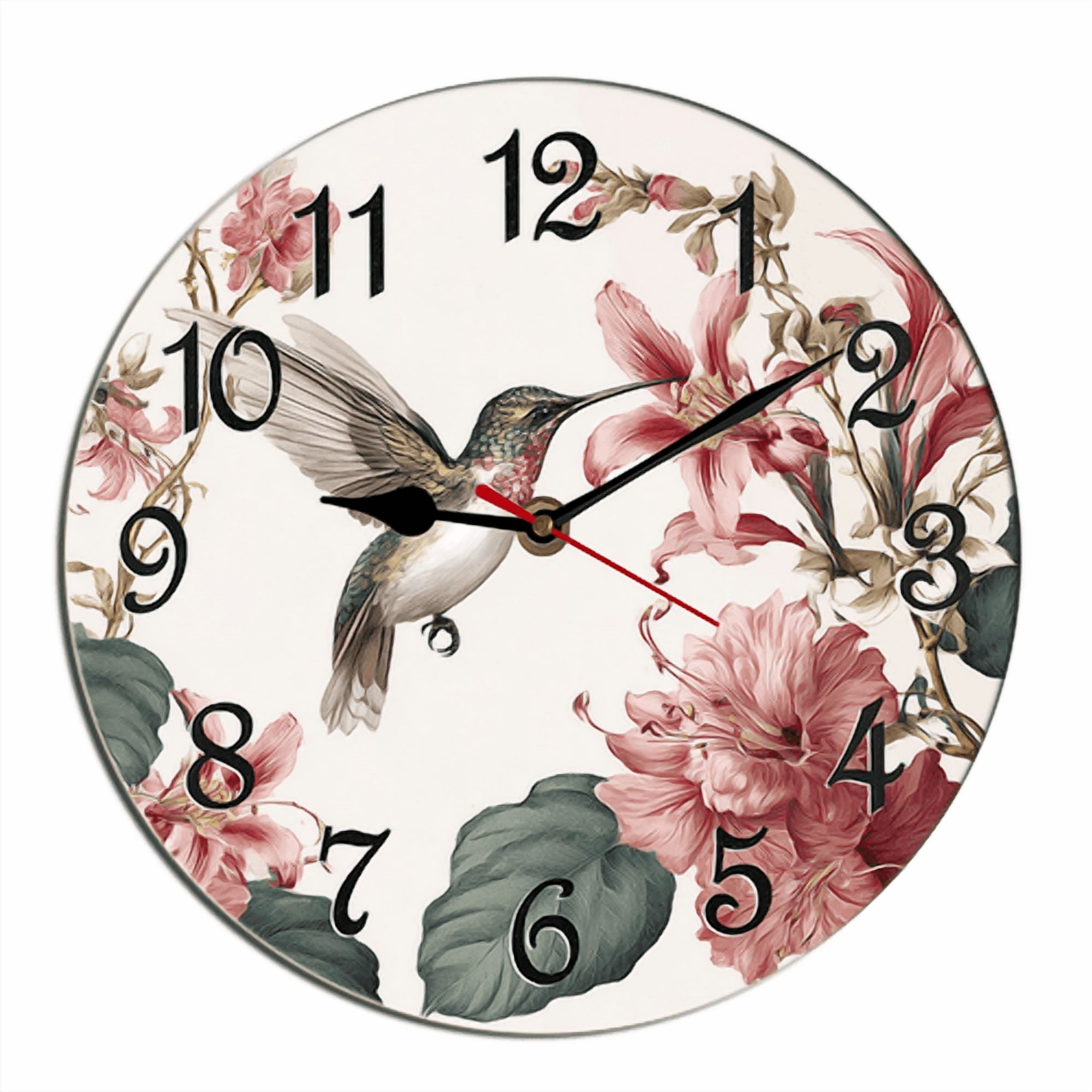 Kurmntregon Hummingbird Bird Wall Clock Spring Floral Birds Summer ...