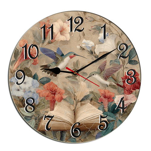 Kurmntregon Hummingbird Floral Book Wall Clock Spring Birds Floral ...