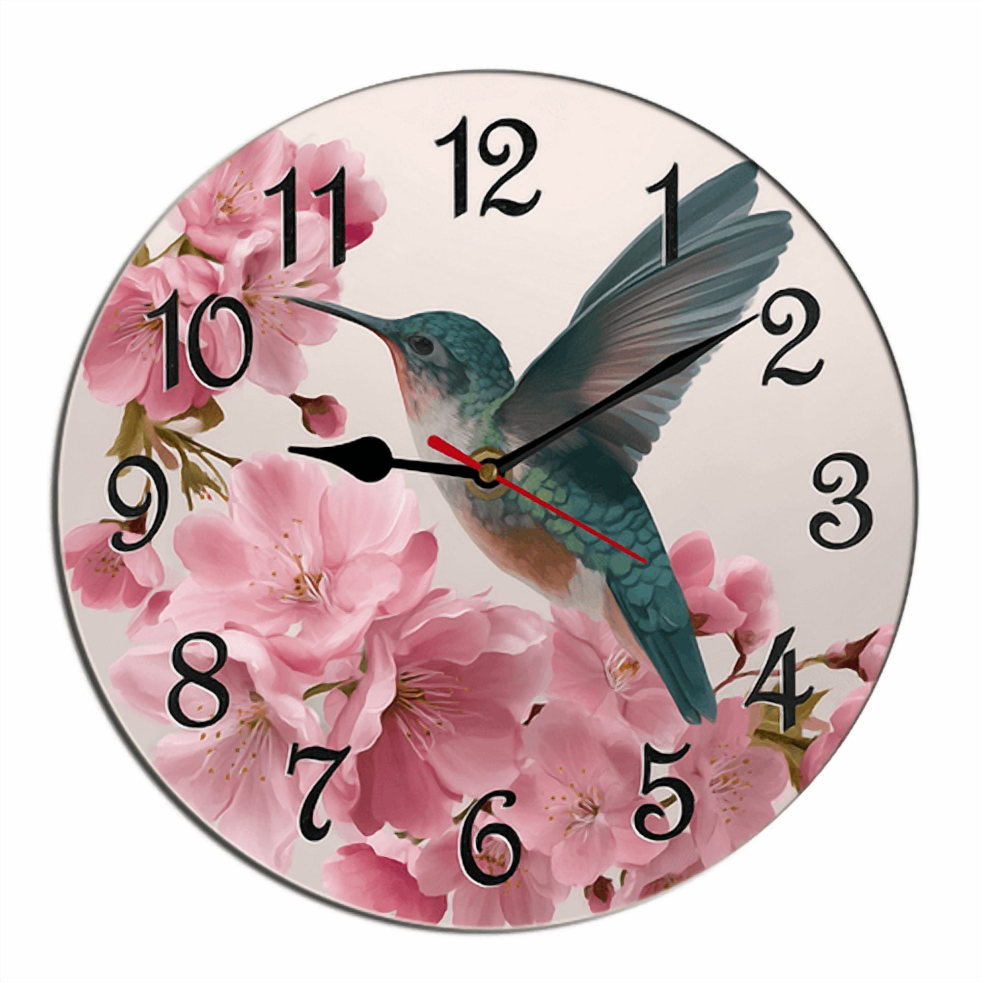 Kurmntregon Hummingbird Floral Wall Clock Spring Floral Birds Wooden ...