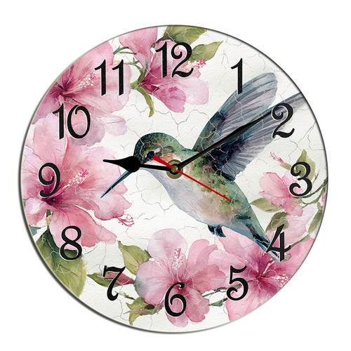 Kurmntregon Hummingbird Floral Wall Clock Spring Floral Birds Wooden ...