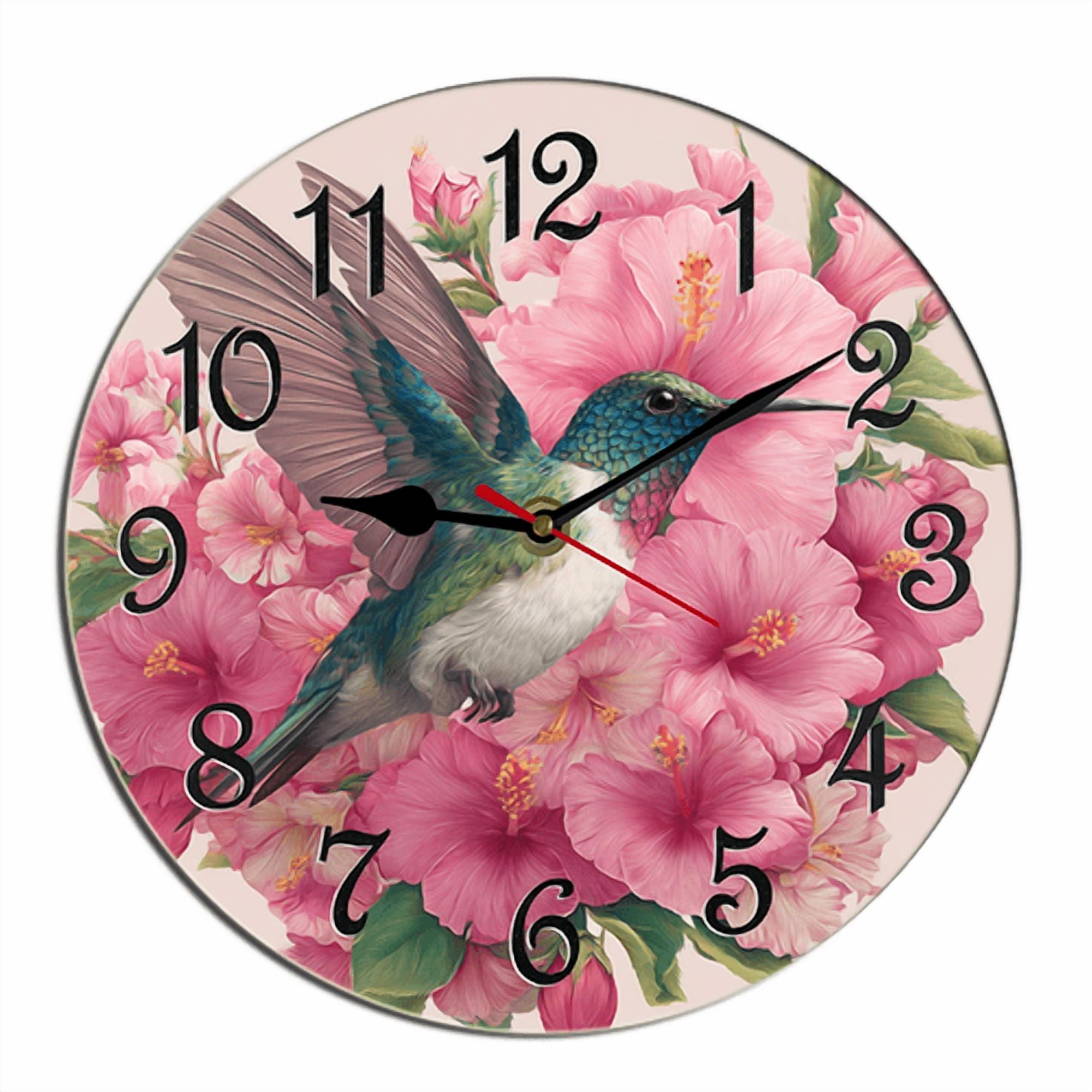 Kurmntregon Hummingbird Floral Wall Clock Spring Floral Birds Wooden ...