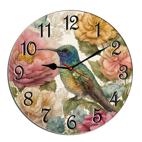 Kurmntregon Hummingbird Floral Wall Clock Spring Floral Wooden ...