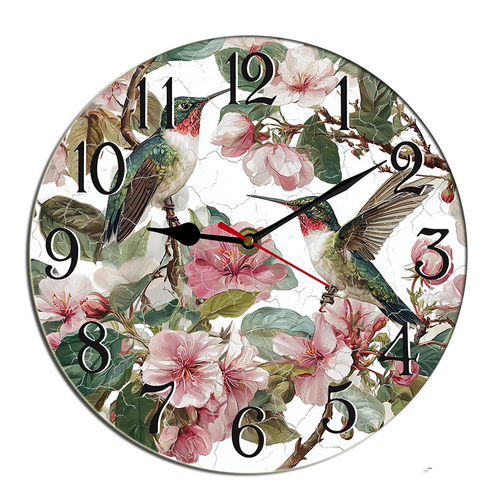 Kurmntregon Hummingbird Wall Clock Spring Birds Floral Wooden ...