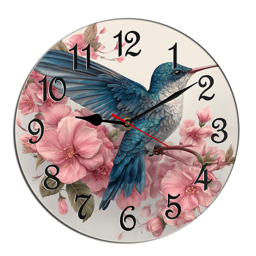 Kurmntregon Hummingbird Wall Clock Spring Floral Birds Wooden ...