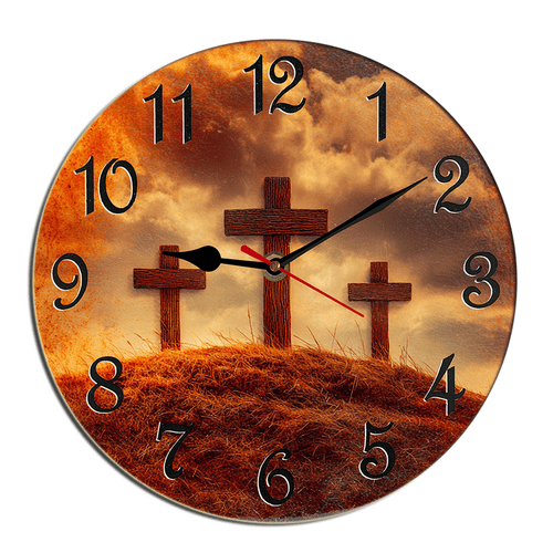 Kurmntregon Jesus God Cross Wall Clock Bible Holy Religious Mountain ...