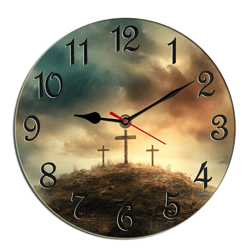 Kurmntregon Jesus God Cross Wall Clock Bible Holy Religious Mountain ...