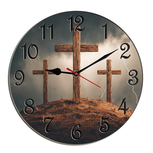 Kurmntregon Jesus God Cross Wall Clock Bible Holy Religious Mountain ...