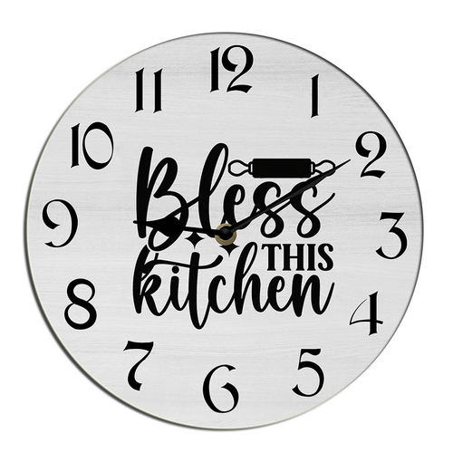 Kurmntregon Kitchen Quote Saying Wall Clock Bless This Kitchen Wooden ...