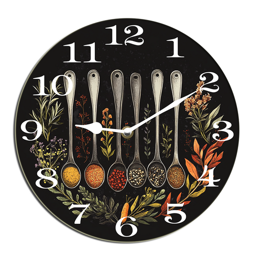 Kurmntregon Kitchen Wall Clock Colorful Spices Spoon Wooden Clock ...