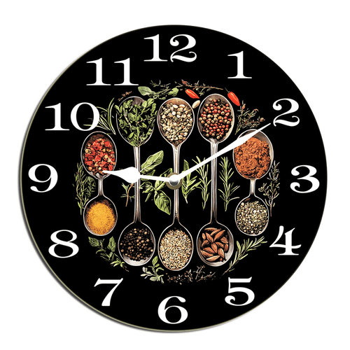 Kurmntregon Kitchen Wall Clock Colorful Spices Spoon Wooden Clock ...