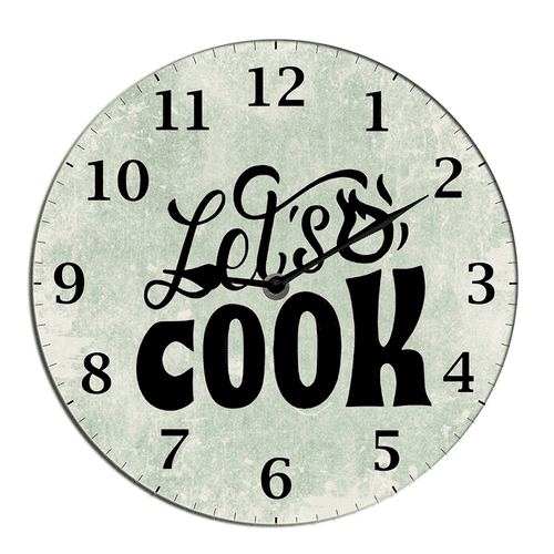 Kurmntregon Kitchen Wall Clock Let's Cook Wall Clock Wooden Clock Wall ...