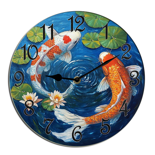 Kurmntregon Koi Fish Wall Clock Chinese Style Goldfish Wooden Clock ...