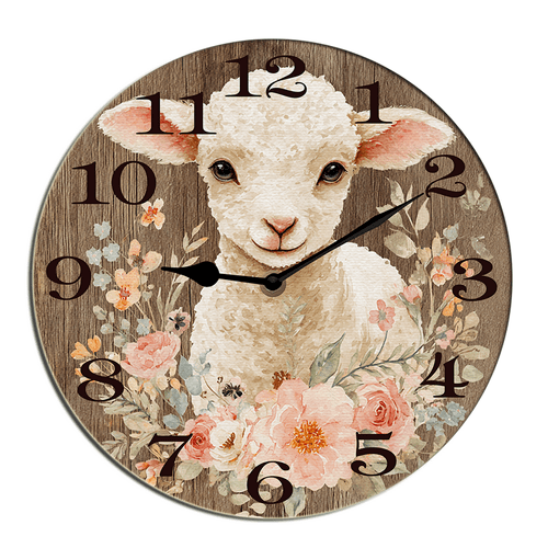 Kurmntregon Lamb With Floral Wall Clock Sheep Christian Faith Wooden ...