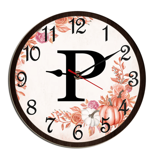 Kurmntregon Last Name/Initial Fall Wall Clock Alphabet P Personalized ...