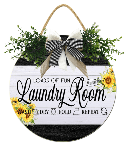 Kurmntregon Laundry Room Front Door Sign Laundry Loads Of Fun Restroom ...