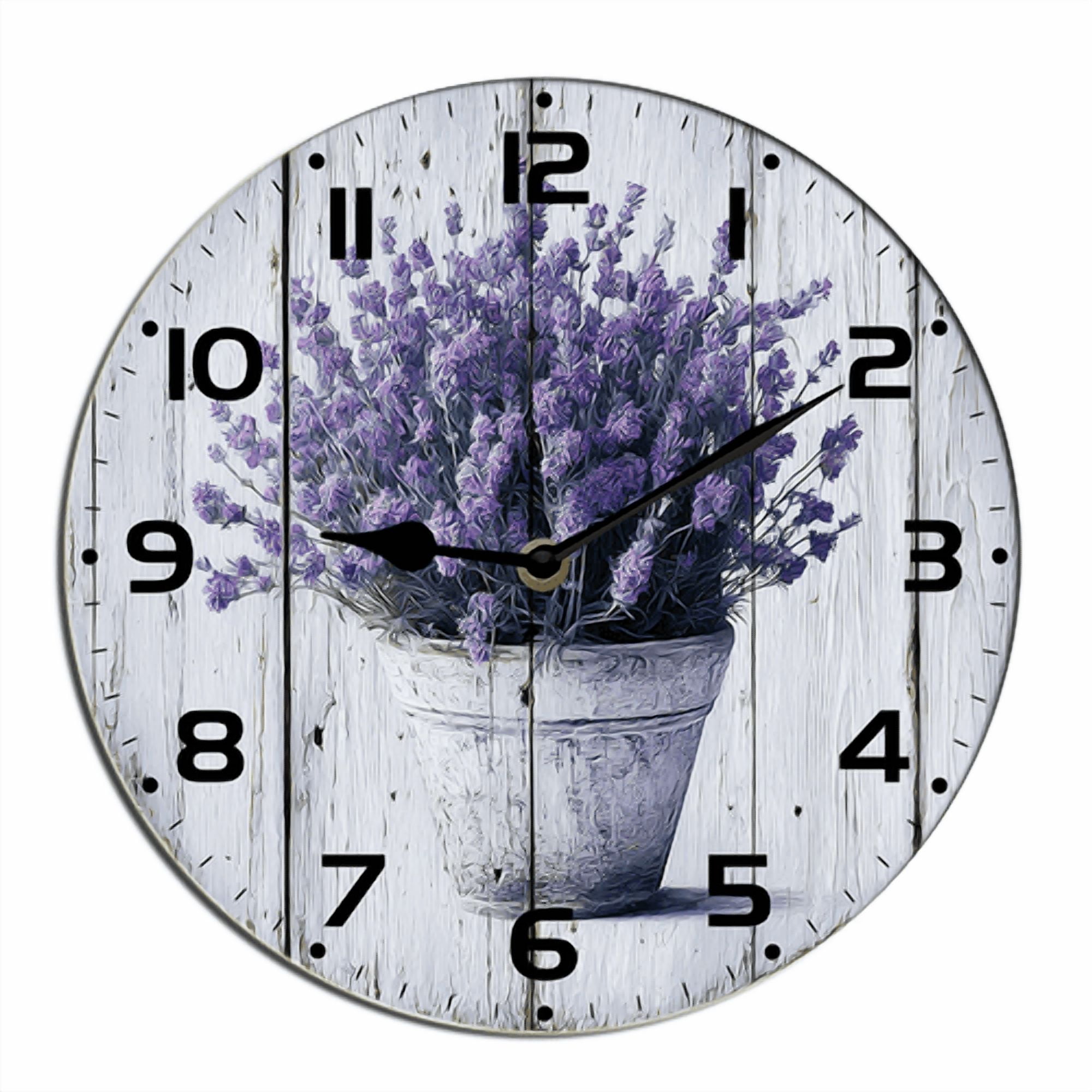 Kurmntregon Lavender Wall Clock Flower Pot Planting Kitchen Living Room ...